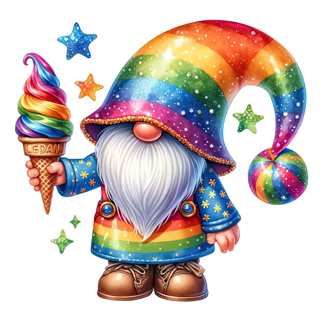 Watercolor Ice Cream Gnome Clipart, Gnome Ice Cream, Summer Gnome, Ice ...