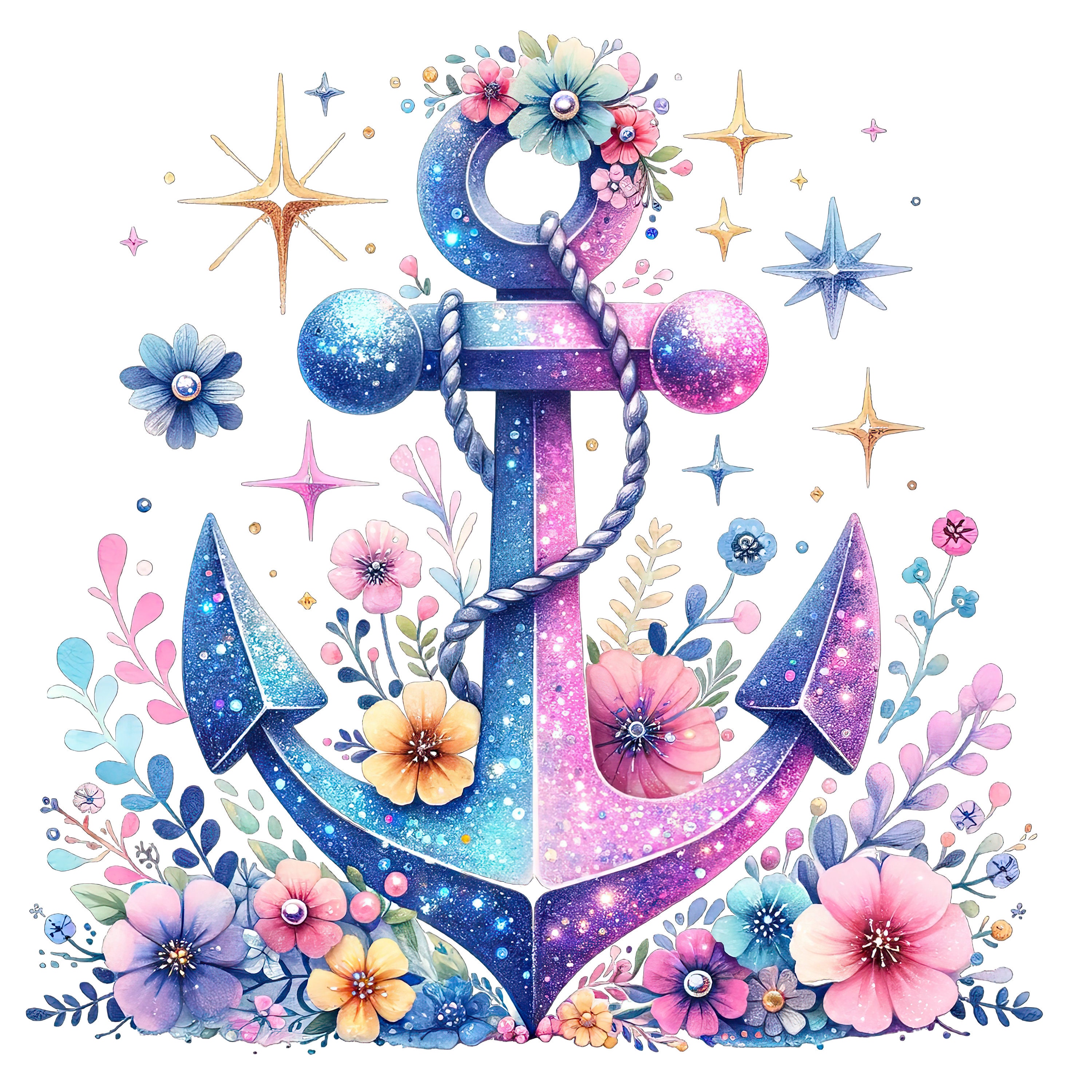 Floral Anchor Clipart, Anchor Clipart, Nautical Clipart, Floral Anchors ...