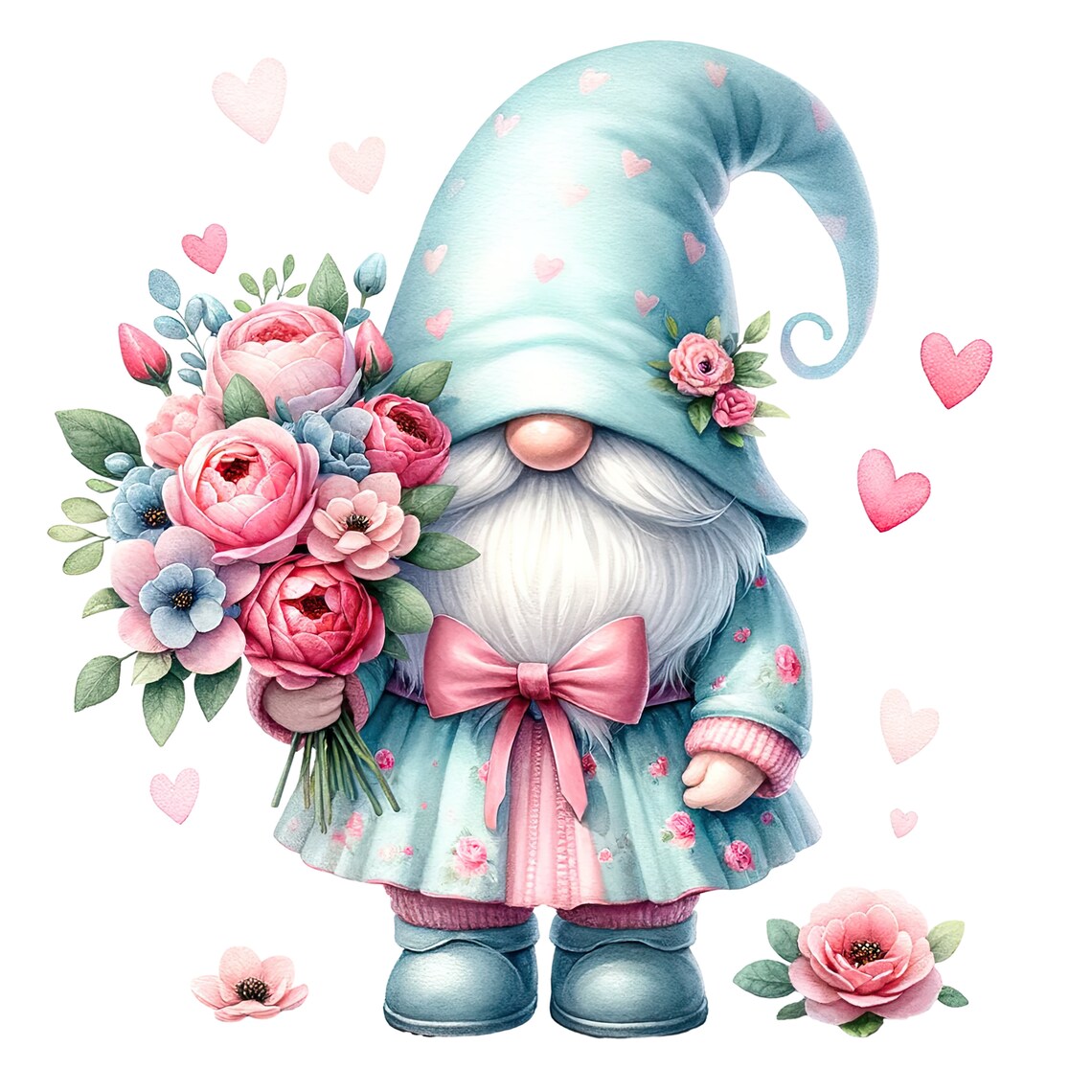 Valentines Pastel Gnome Clipart, Gnome Sublimation, Valentines Graphics ...