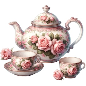 Vintage Pink Rose Teacup Clipart: Tea Party PNG Set (digital Download ...