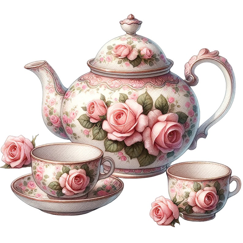 Vintage Pink Rose Teacup, Vintage Tea Clip Art, Tea Time Clipart ...