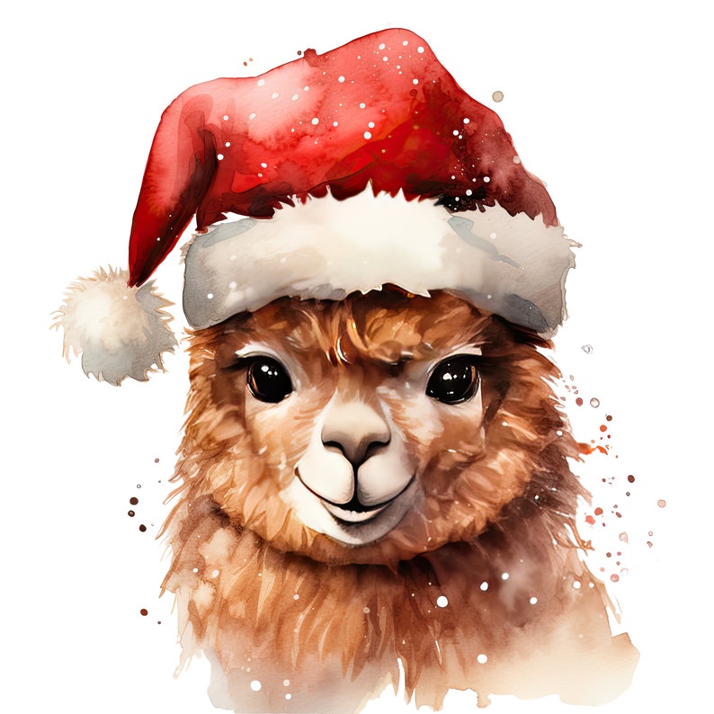 Christmas Alpaca Clipart, Alpaca Clipart, Watercolor Alpaca Clipart ...