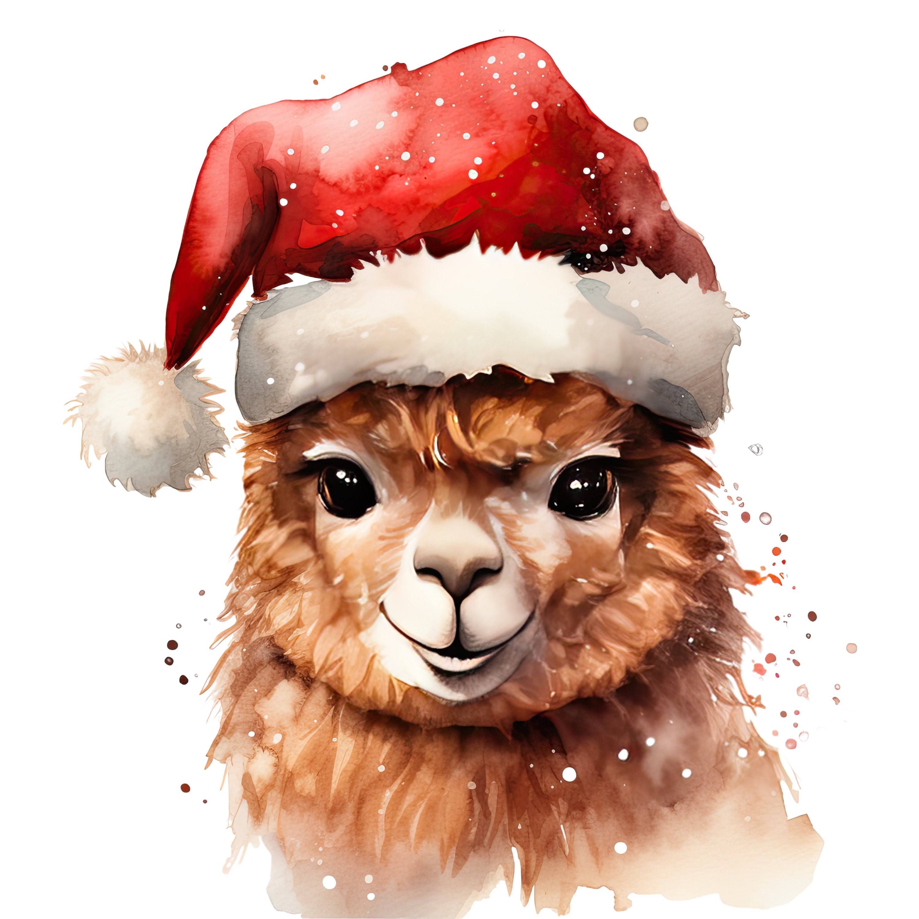 Watercolor Christmas Alpaca Clipart: Holiday PNG Bundle (digital ...