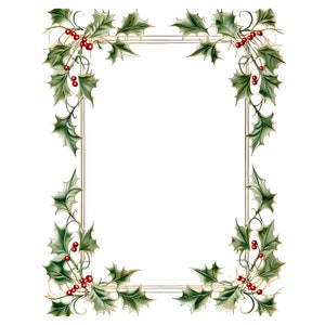Watercolor Christmas Holly Frame Clipart: Festive PNG Frames (digital ...