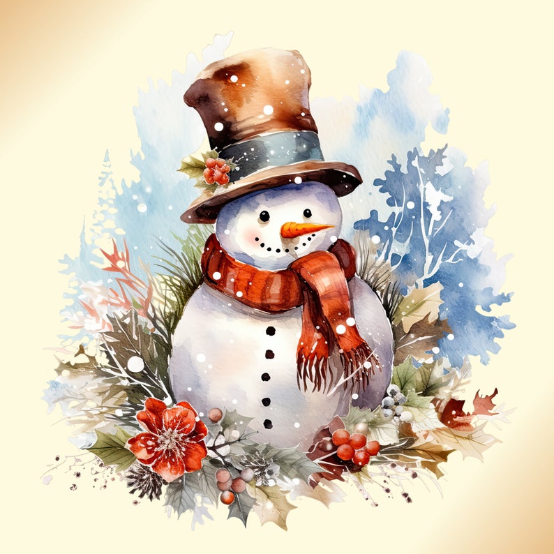 Watercolor Snowman Clipart, Christmas Snowman Clipart, Winter Holidays ...