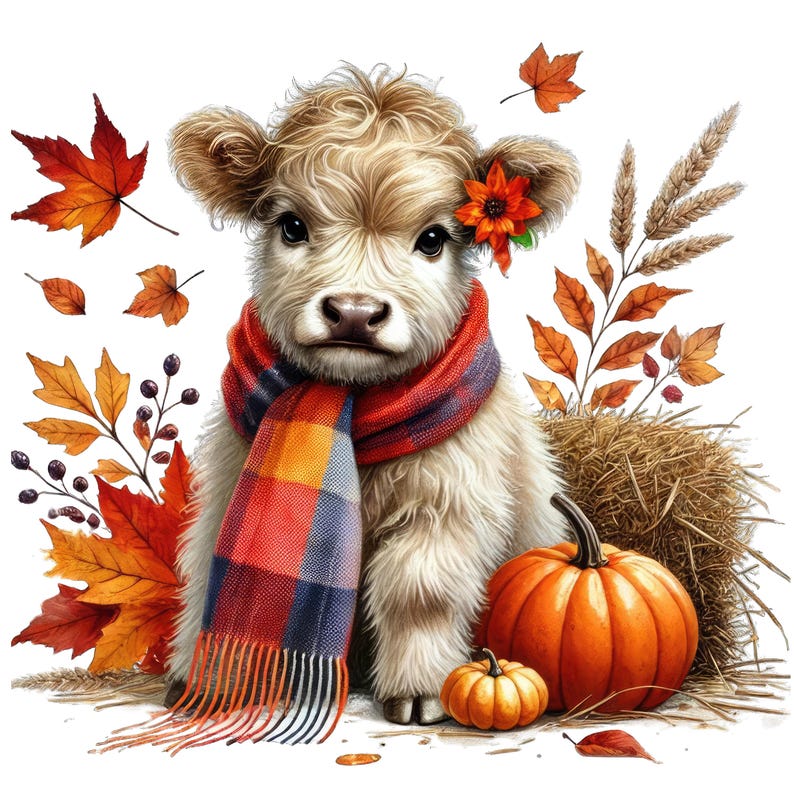 Highland Cow Fall Clipart: Pumpkin Sunflower PNG (digital Download - Etsy