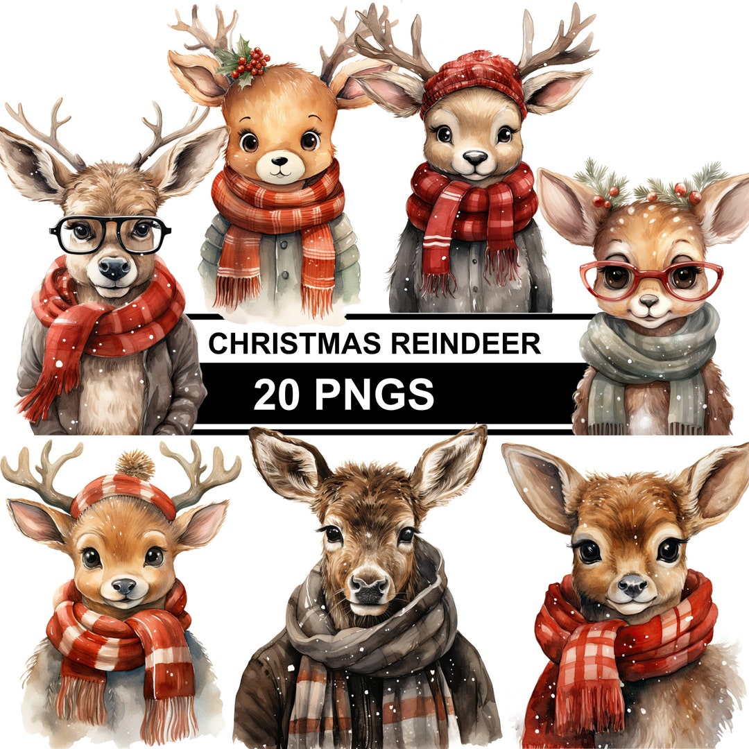 Watercolor Cute Christmas Reindeer Clipart, Christmas Reindeer Clipart ...