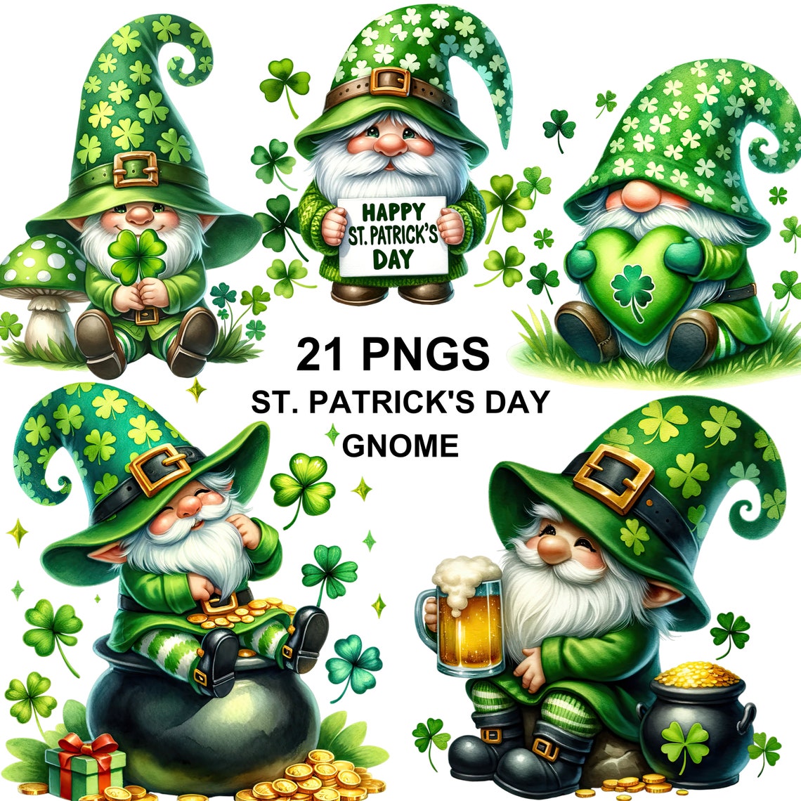 Watercolor St.patricks Day Gnome Clipart, St Patrick's Graphics, Cute ...