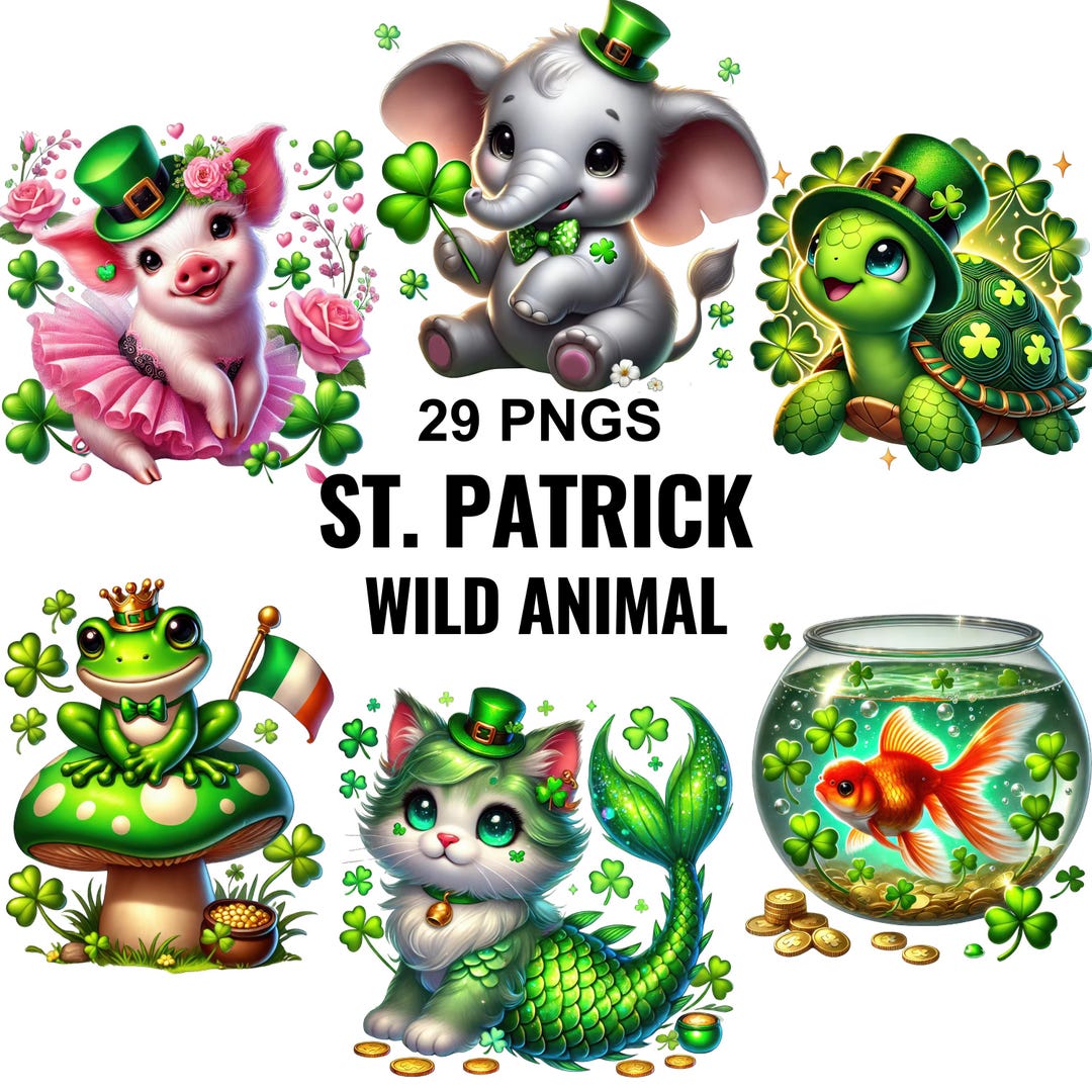 St Patrick Wild Animal Clipart, St Patricks Clipart, Patrick Bundle Png ...