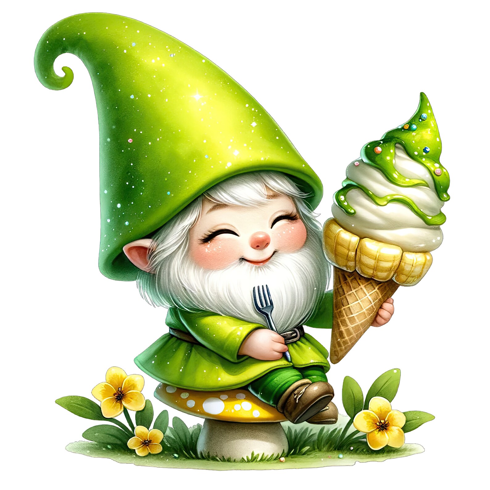 Ice Cream Gnome Clipart, Watercolor Ice Cream, Cute Gnome Clipart, Ice ...