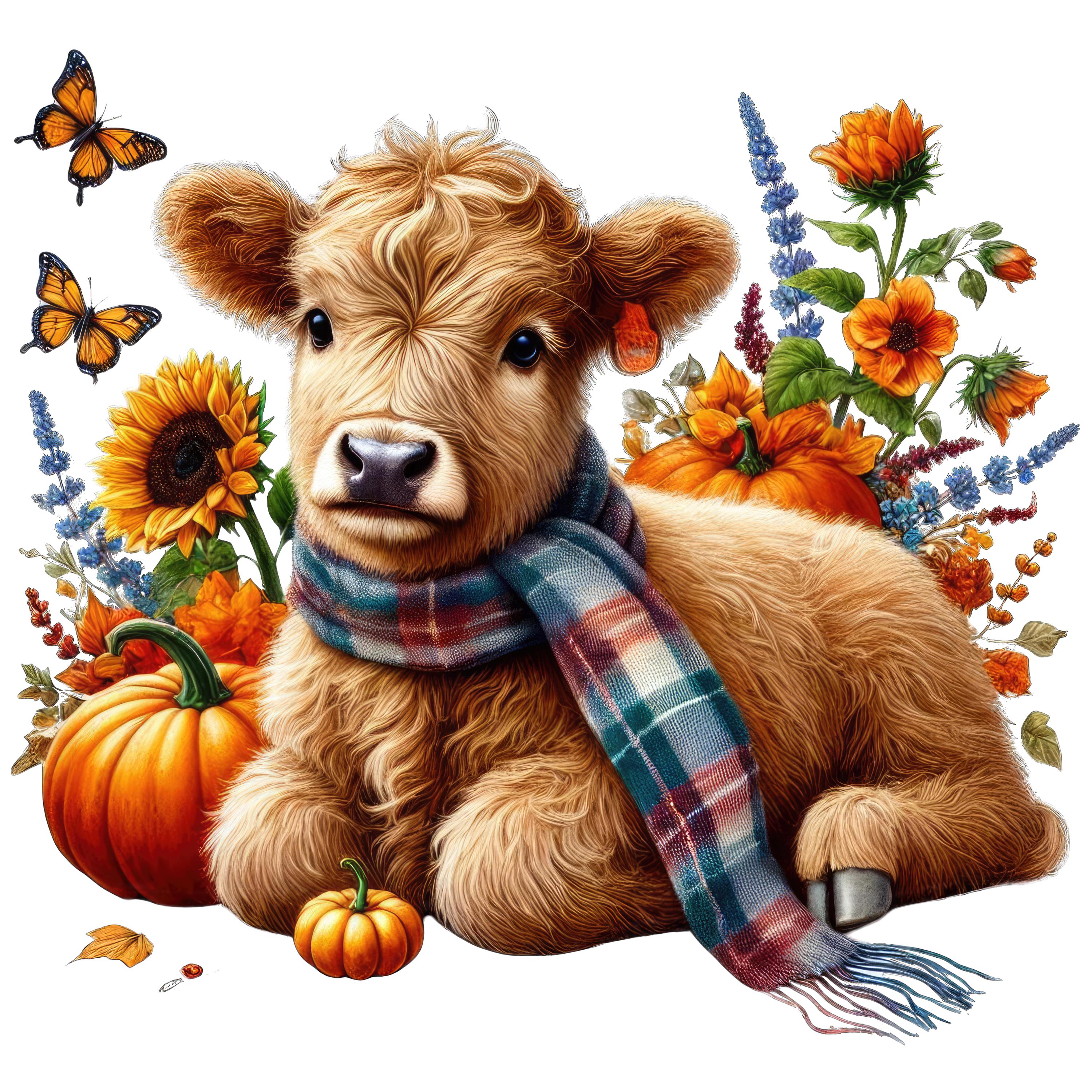 Highland Cow Fall Clipart: Pumpkin Sunflower PNG (digital Download - Etsy