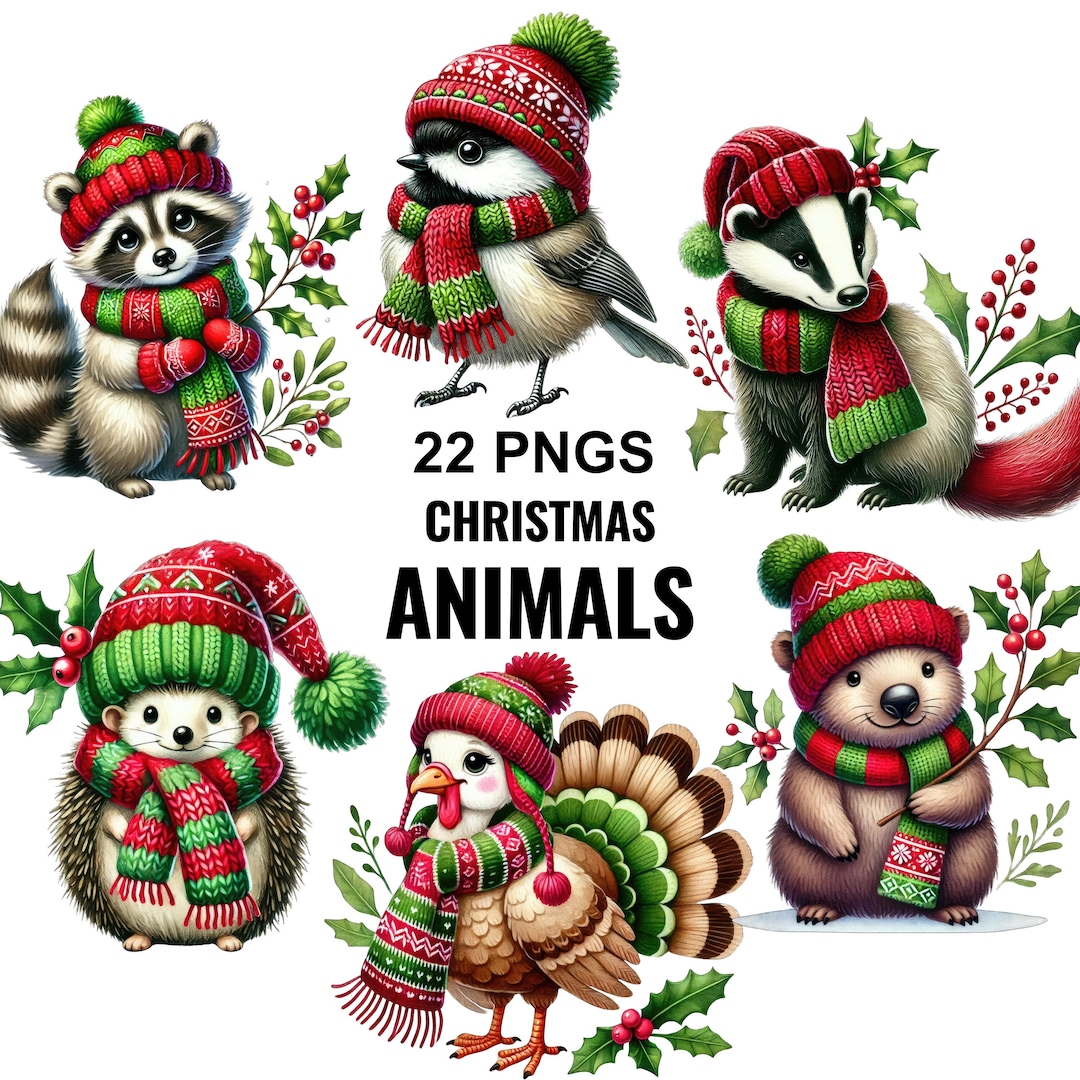 Christmas Animals Clipart Bundle, Christmas Clipart, Animals Winter ...