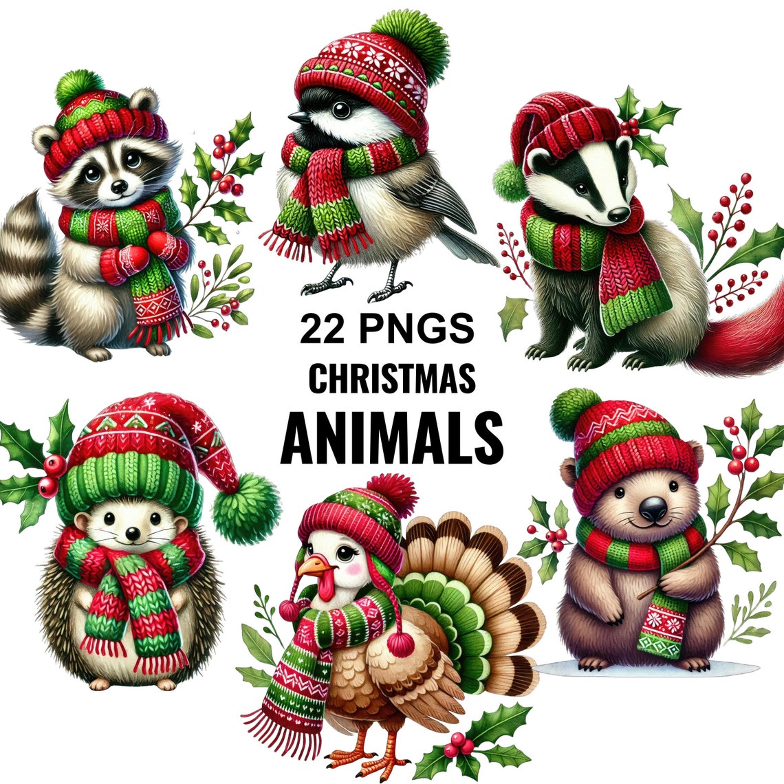 Christmas Animals Clipart Bundle, Christmas Clipart, Animals Winter ...