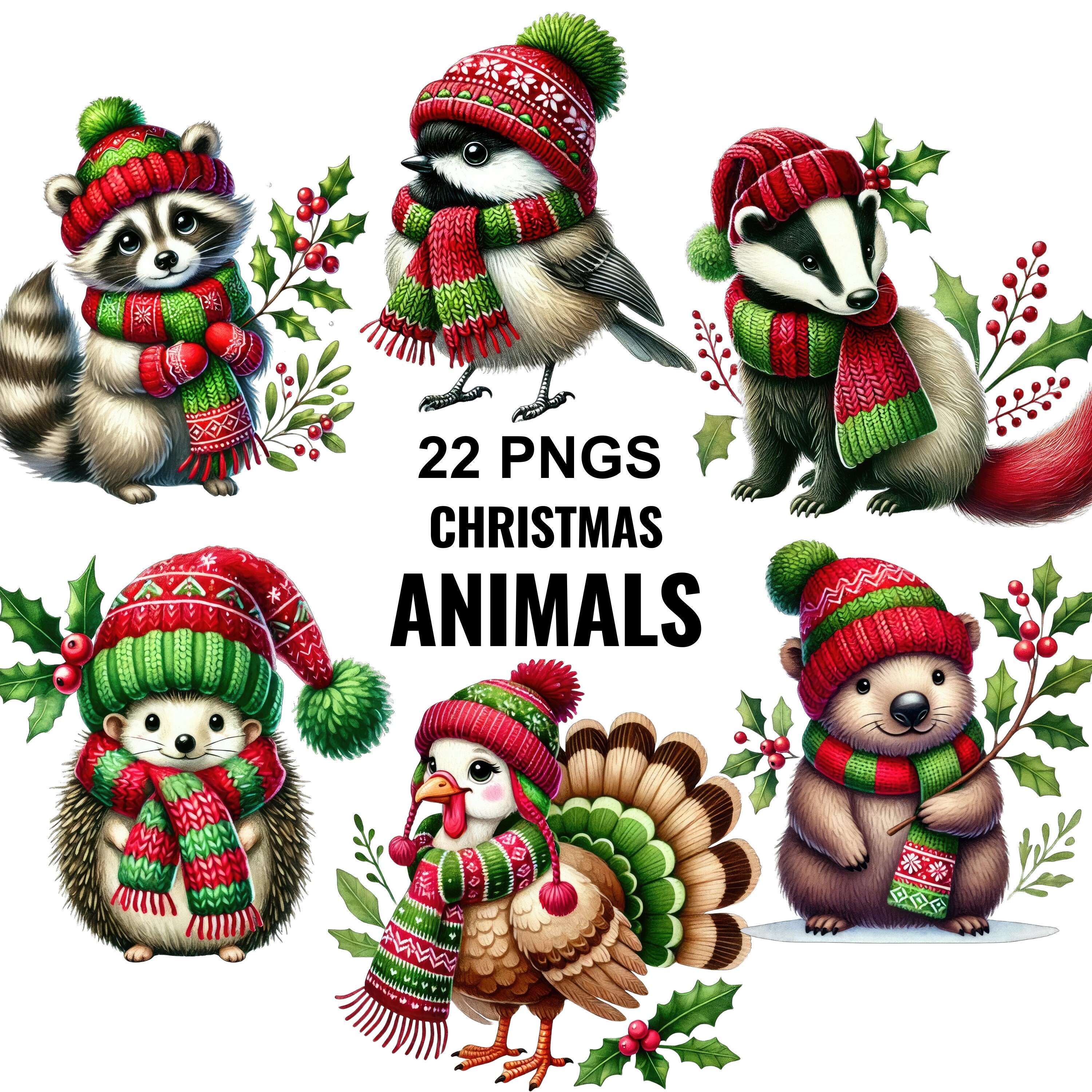 Christmas Animals Clipart Bundle, Christmas Clipart, Animals Winter ...