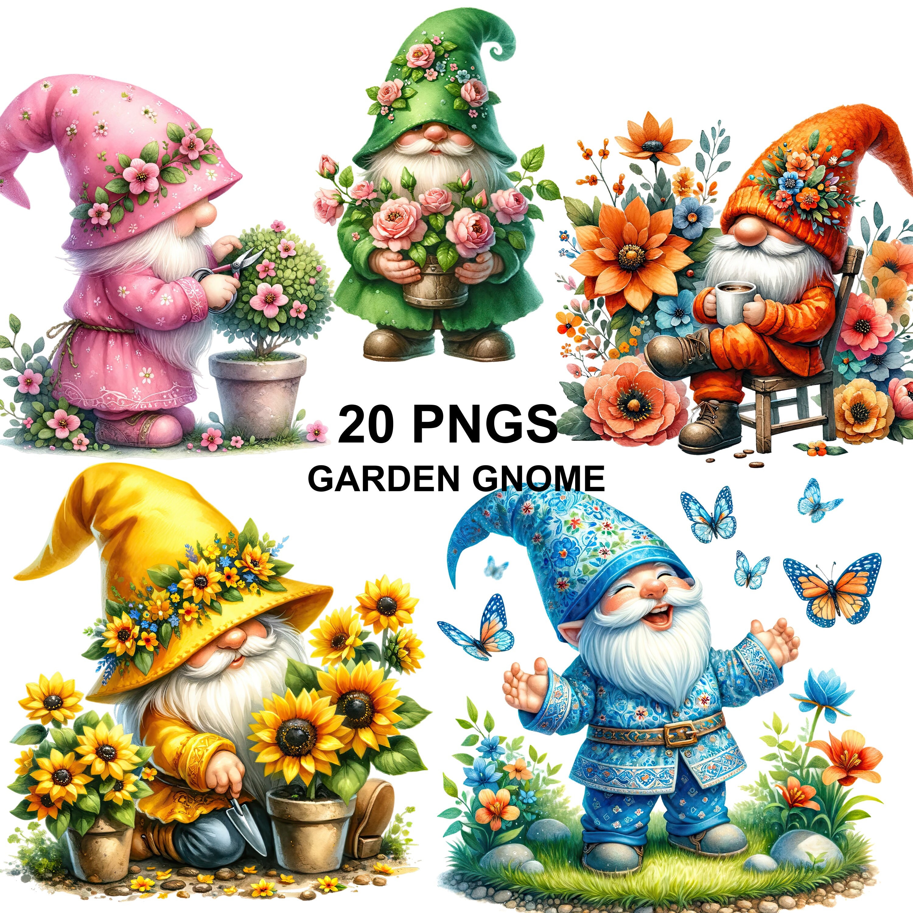 Watercolor Garden Gnome Clipart: Spring Nursery PNG (digital Download ...