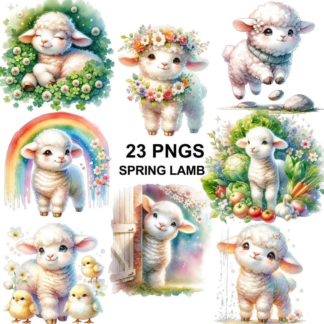 Watercolor Lamb Clipart: Spring Easter PNG Graphics (digital Download ...