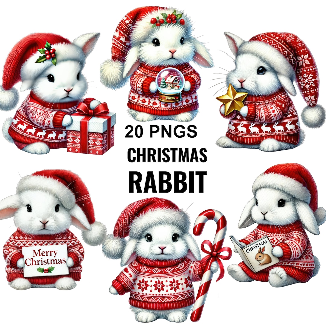 Christmas Rabbit Clipart, Christmas Animal Clipart, Winter Bunny ...