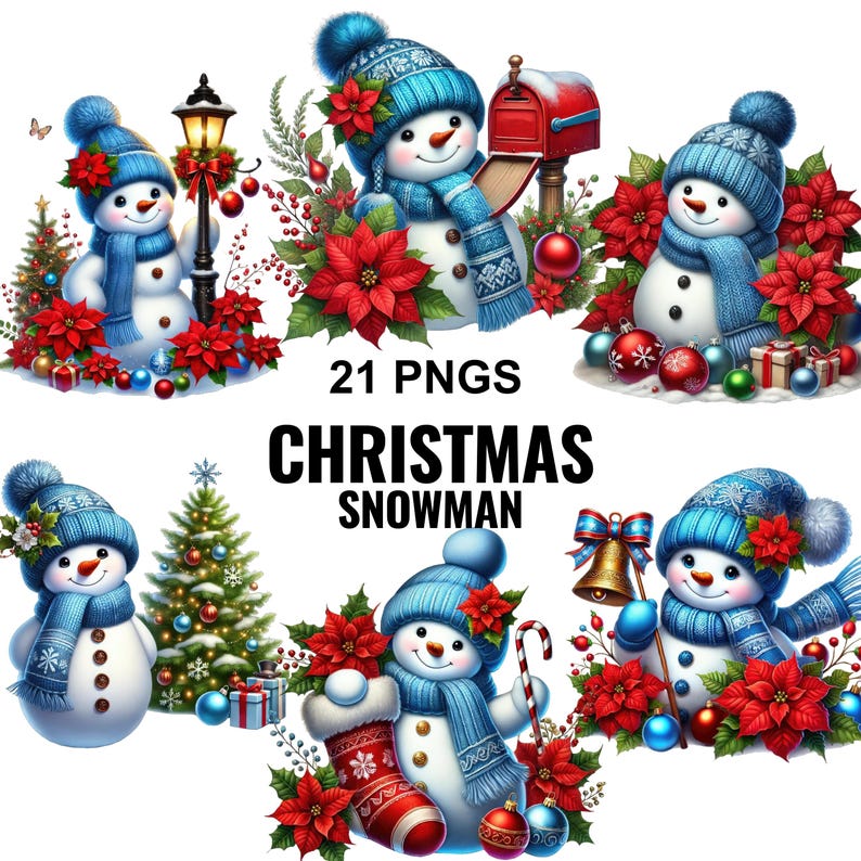 Christmas Snowman Clipart Bundle: Festive Holiday Graphics (digital ...