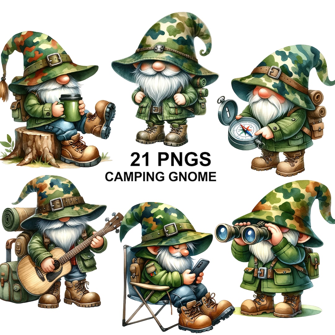 Watercolor Camping Gnome Clipart: 21 PNG Images (digital Download) - Etsy