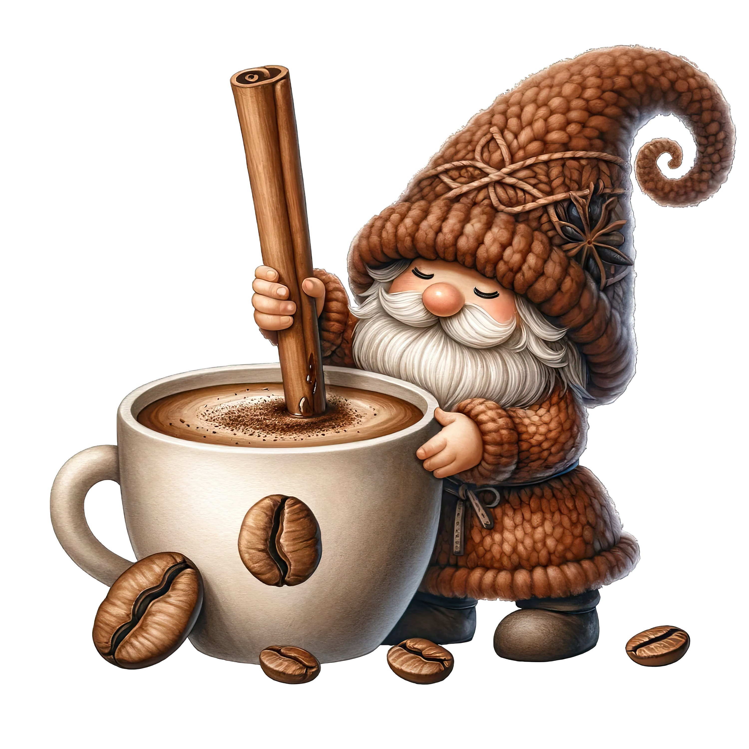 Watercolor Coffee Gnome Clipart, Coffee Lover Gnome, Coffee Cup Gnome ...