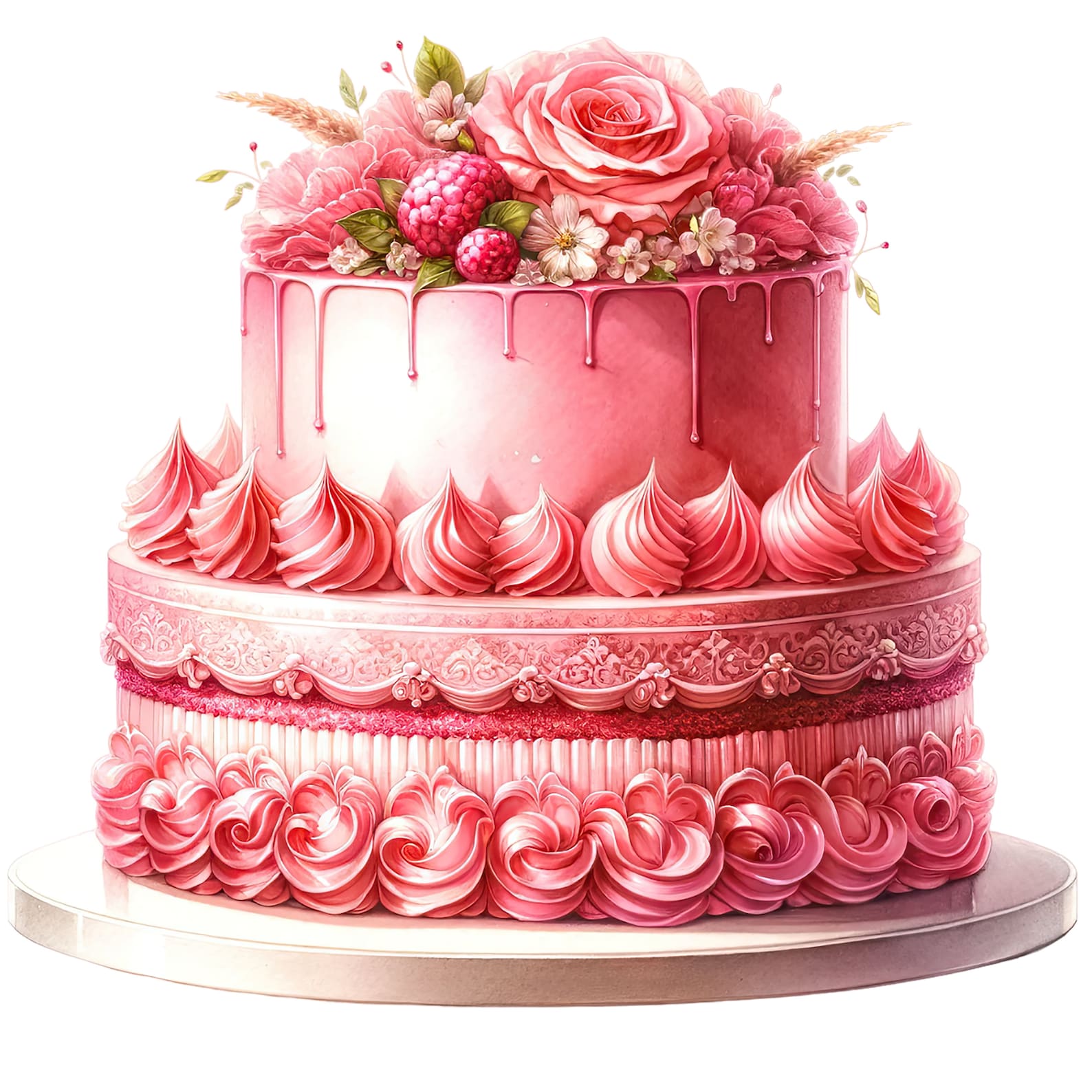 Luxury Pink Cakes Clipart, Pink Cake Clipart, Watercolor Luxury Pink ...