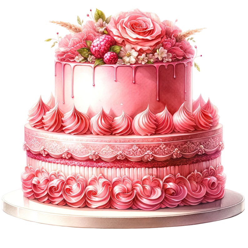 Luxury Pink Cakes Clipart, Pink Cake Clipart, Watercolor Luxury Pink ...