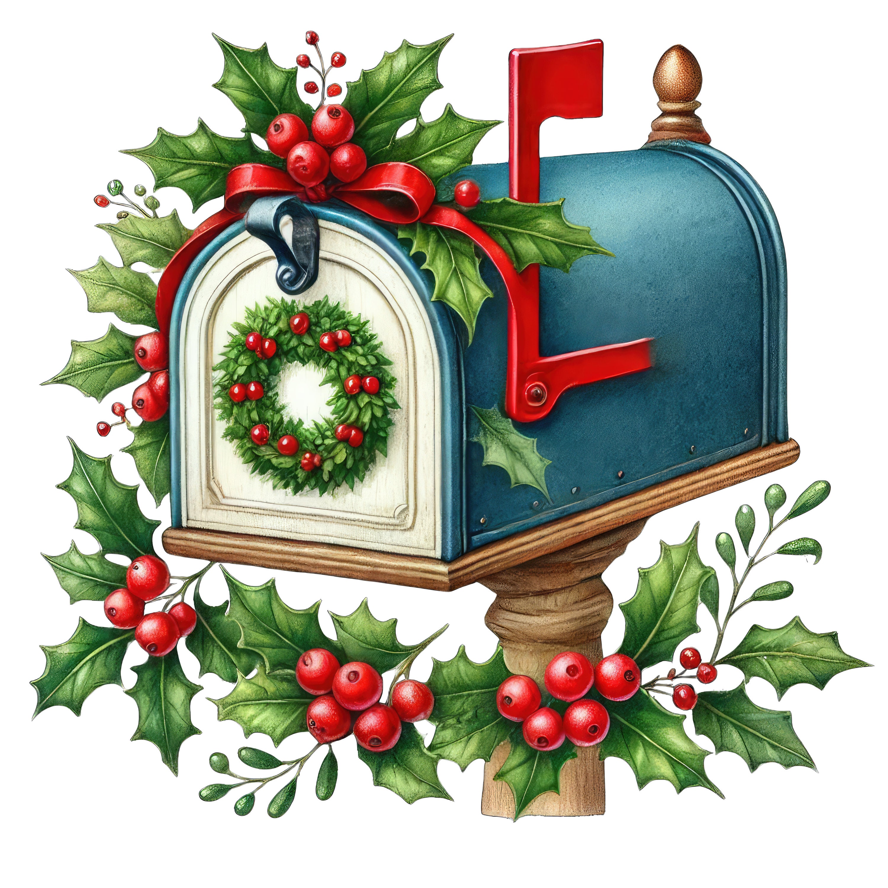Watercolor Christmas Mailbox Clipart: Holiday Letterbox PNG (digital ...