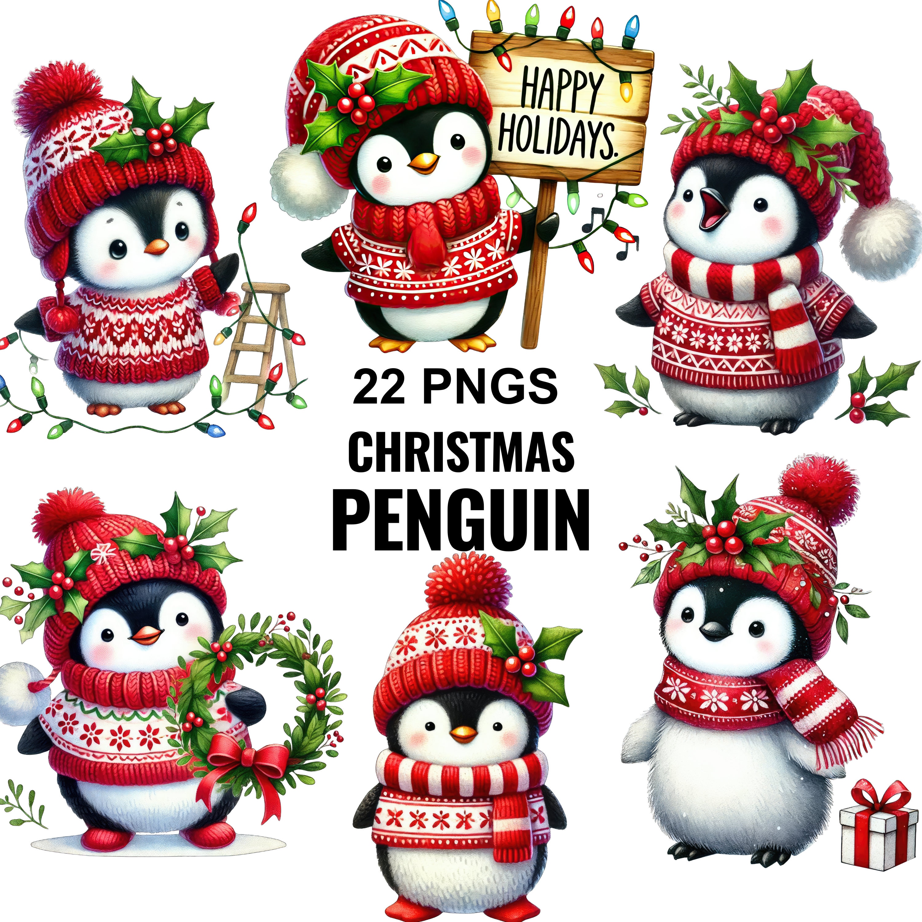 Christmas Penguin Clipart, Christmas Clipart, Penguin Clipart, Xmas ...