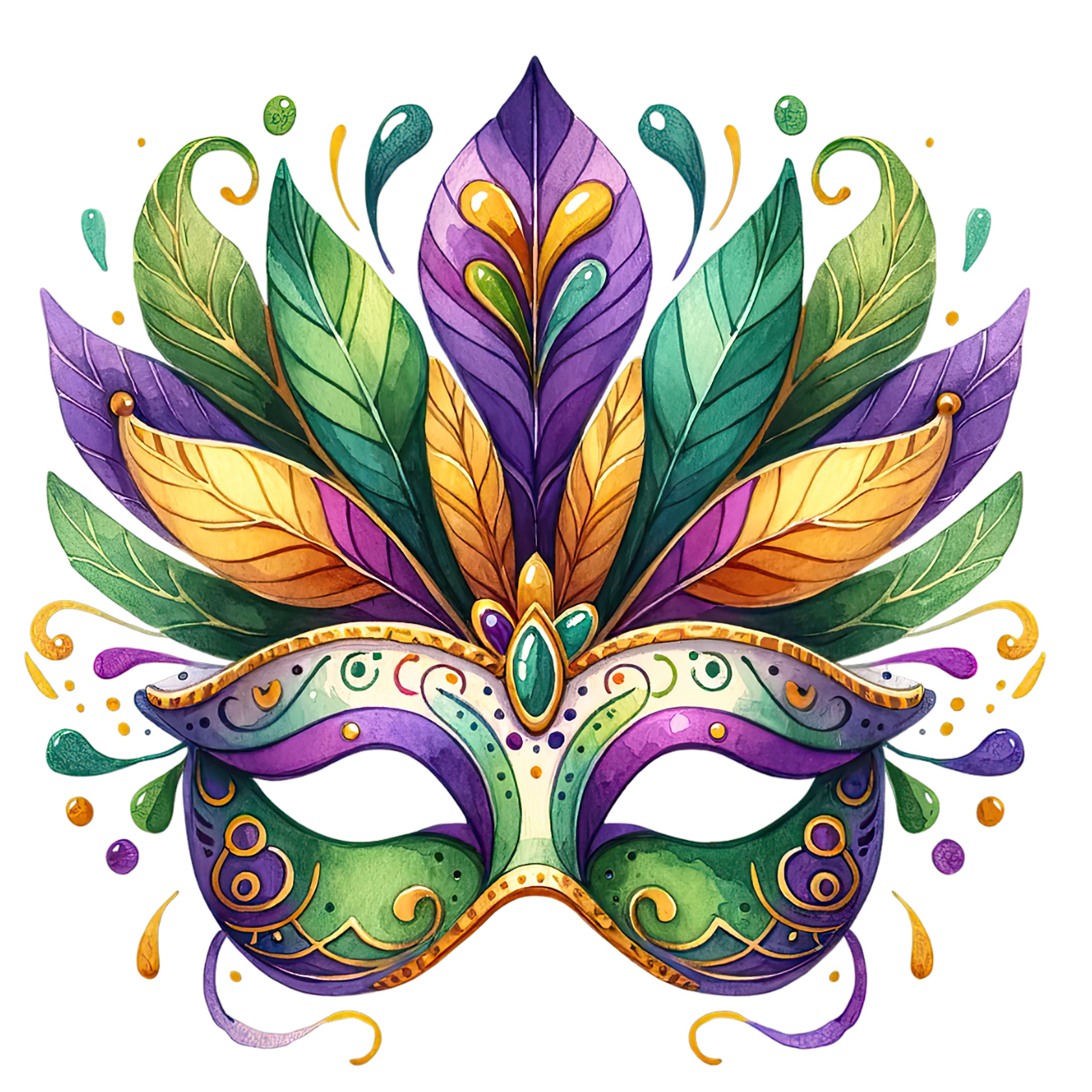 Watercolor Mardi Gras Mask Clipart: Carnival Feather Masks (digital ...