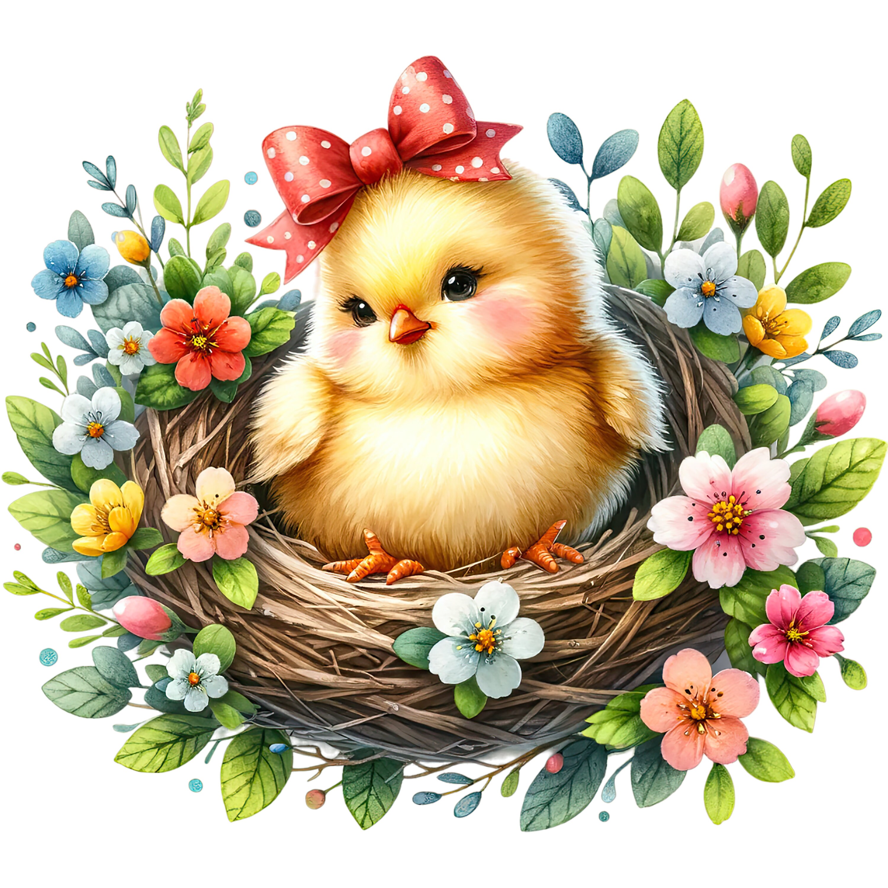 Watercolor Easter Chick Clipart, Cute Easter Chick, Chick With Flowers ...