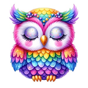 Sparkling Owl Clipart: Colorful Baby Owl PNG (digital Download) - Etsy