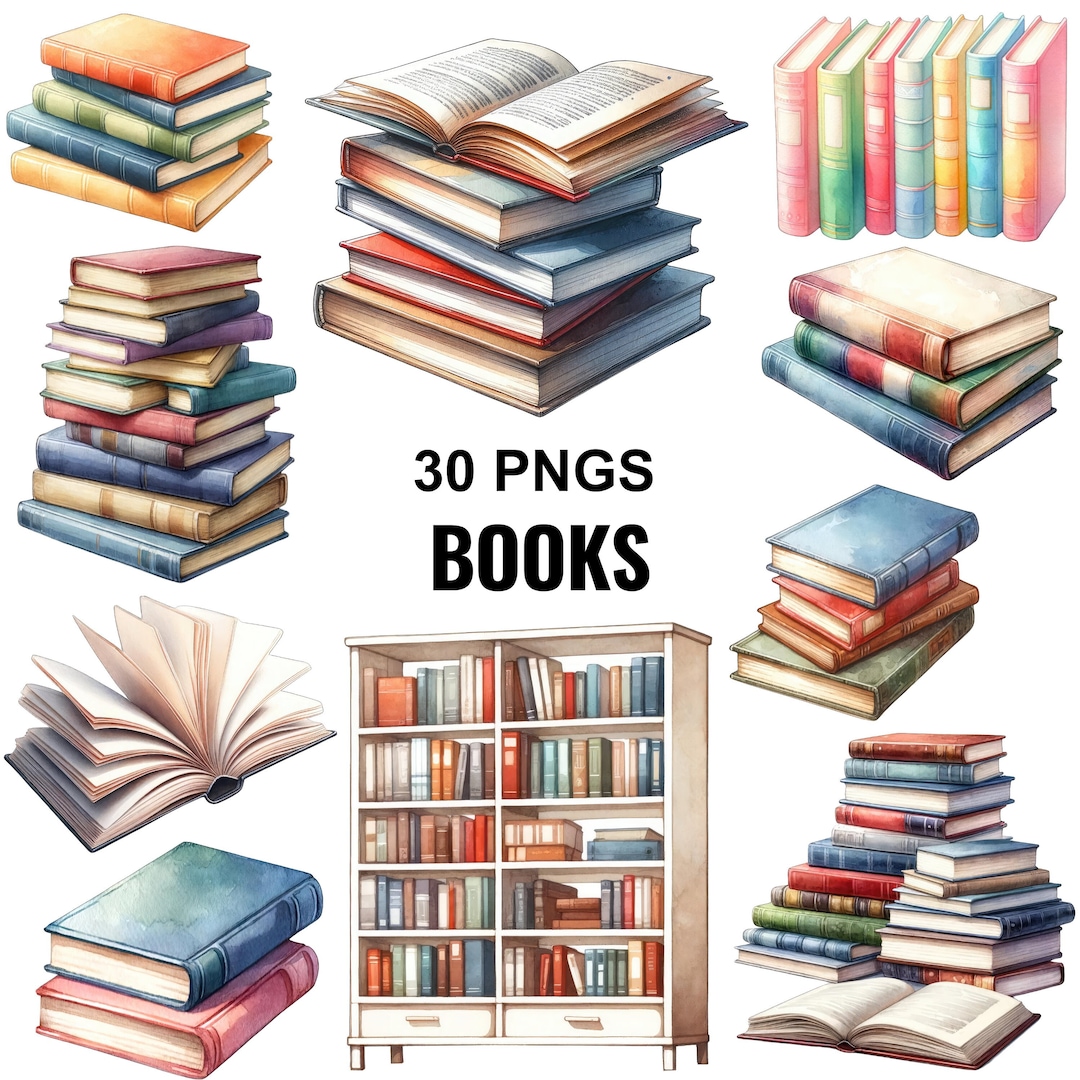Watercolor Books Clipart , Books Clipart, Book Clipart, Stack of Books ...