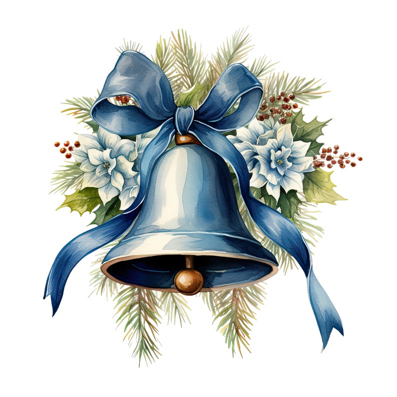 Blue Christmas Clipart PNG: Watercolor Holiday Graphics (digital ...