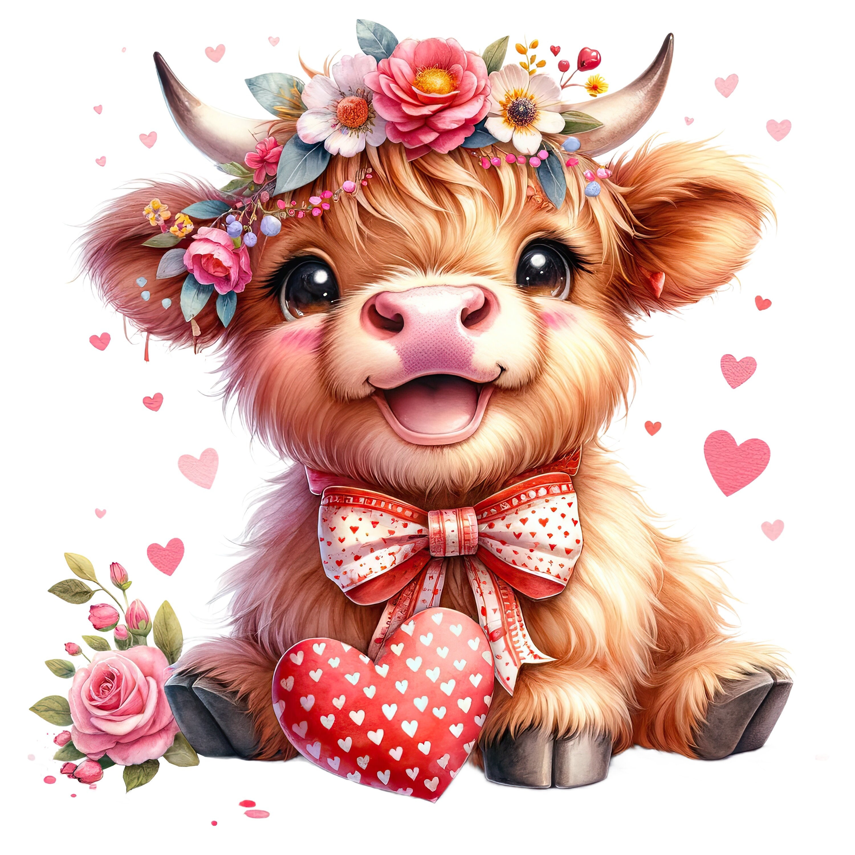 Watercolor Love Highland Cow Clipart, Highland Cow Png, Cow Clipart ...