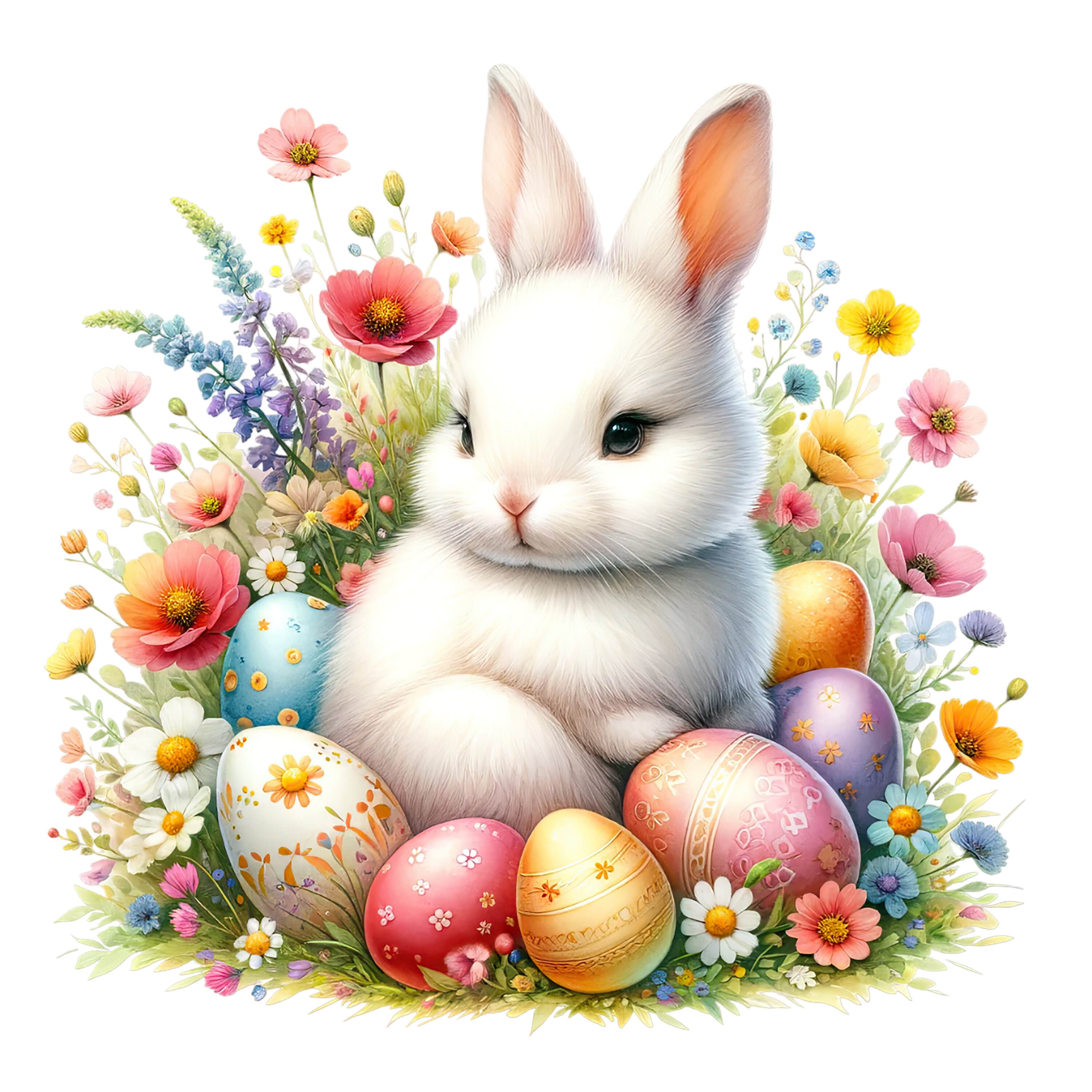 Watercolor Easter Bunny Clipart, Bunny Clipart, Floral Bunnies, Spring ...