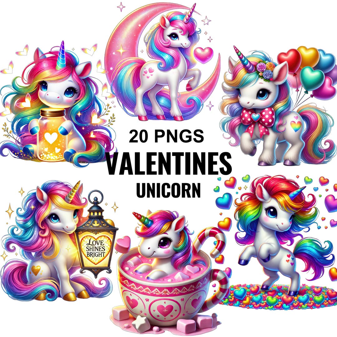 Valentines Unicorn Clipart, Cute Baby Unicorn, Rainbow Unicorn Clip Art ...