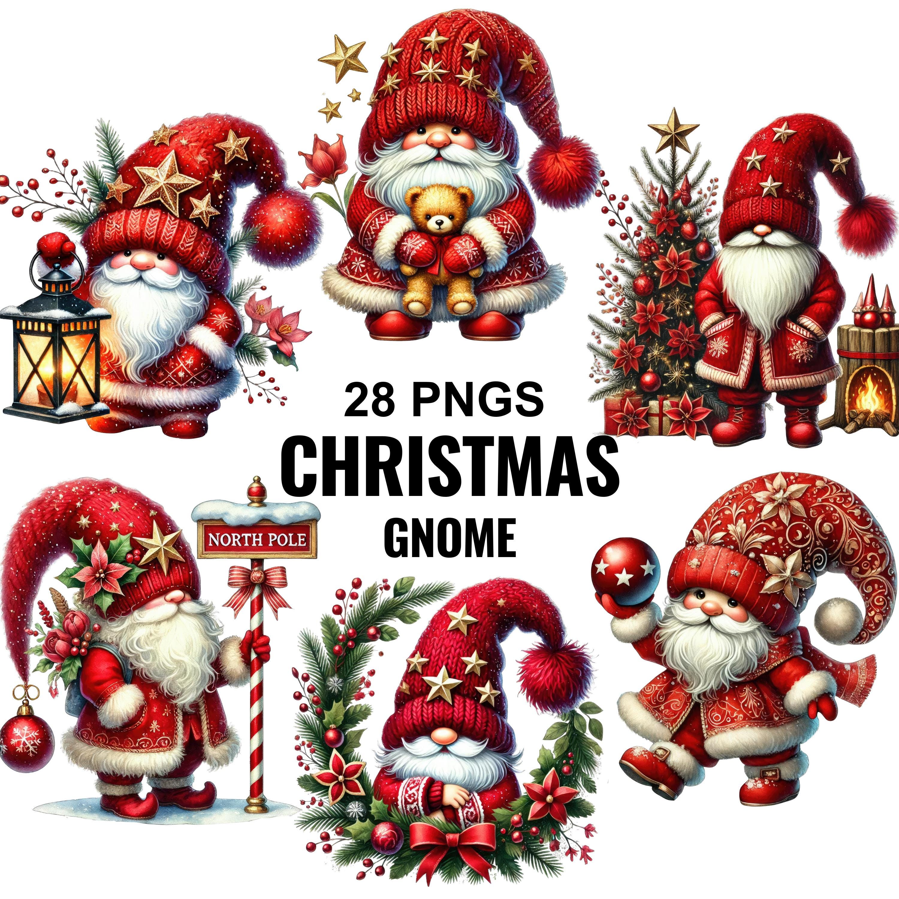 Watercolor Christmas Gnome Clipart Bundle: Festive PNG Images (digital ...