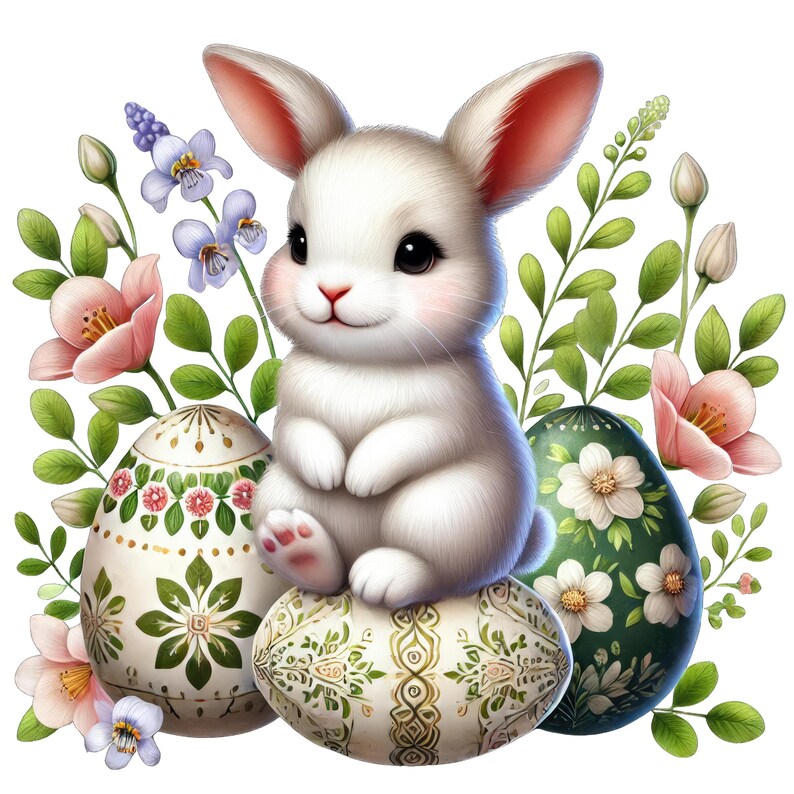 Easter Bunny & Chick Clipart: Floral Spring PNG (digital Download) - Etsy