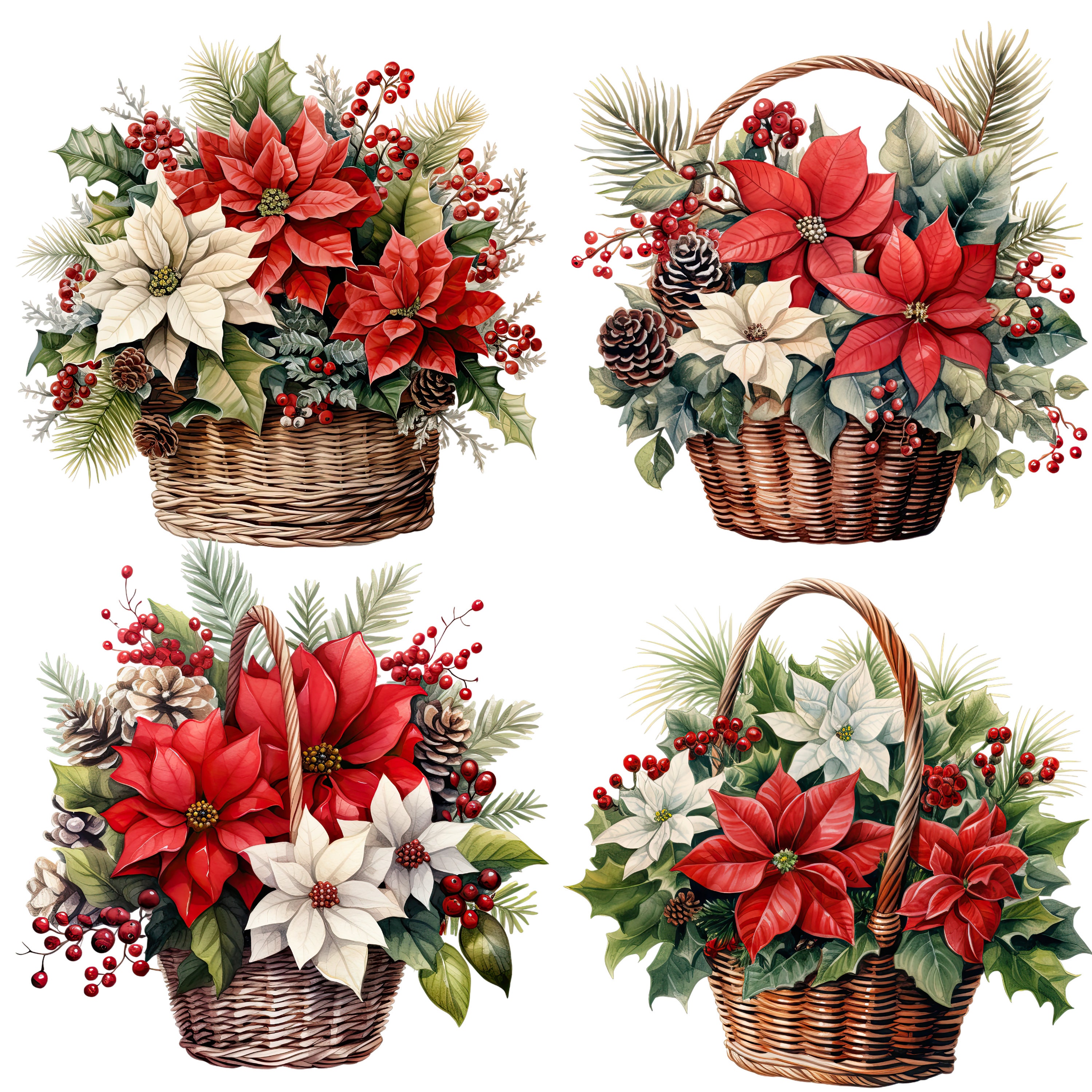 Watercolor Christmas Flowers Clipart, Christmas Bouquets Png, Christmas ...