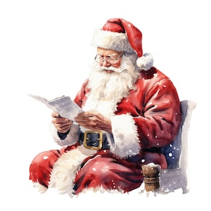 Watercolour Santa Clipart, Santa Reading Letters, Santa Clipart ...