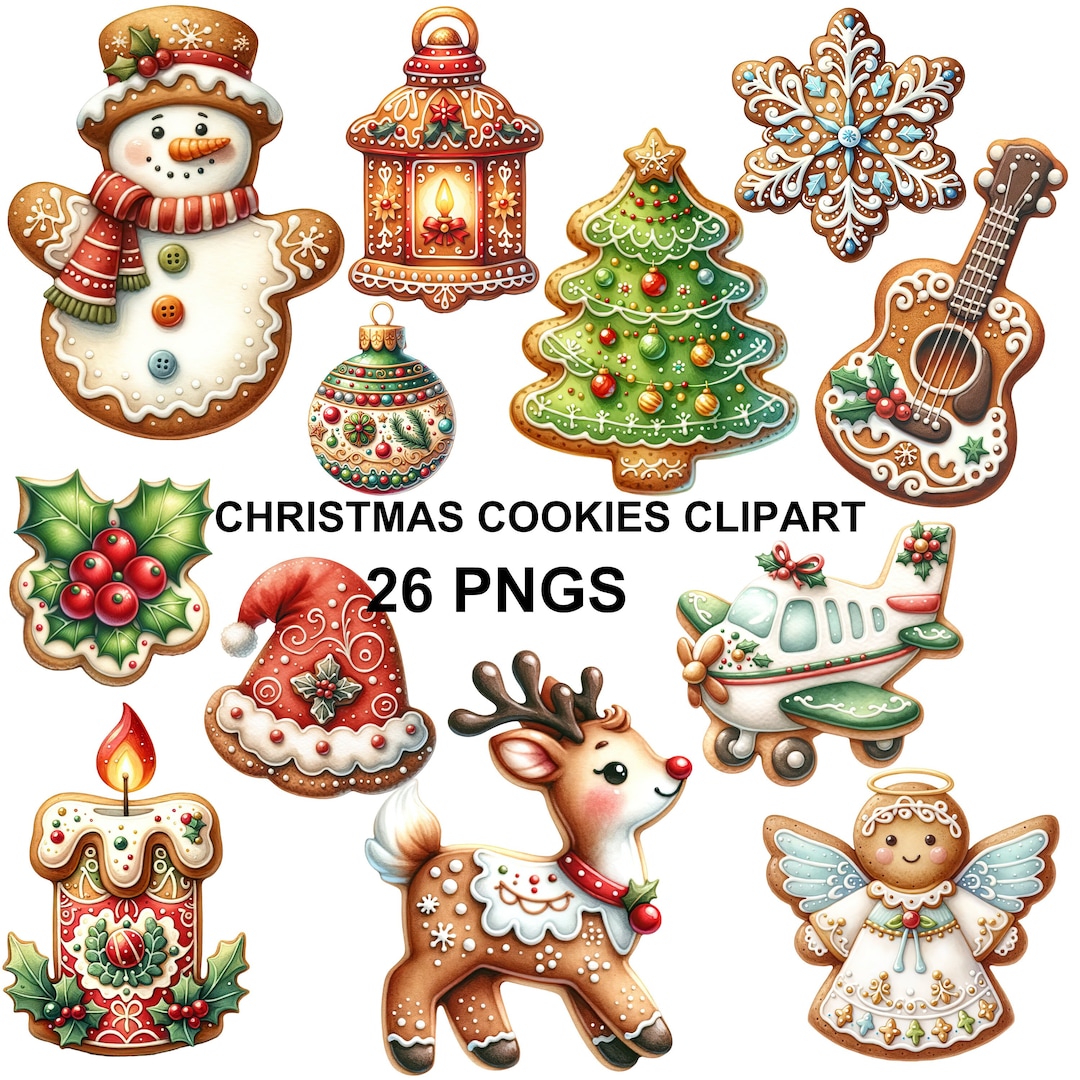 Christmas Cookie Clipart PNG Bundle: 26 Holiday Baking Illustrations ...