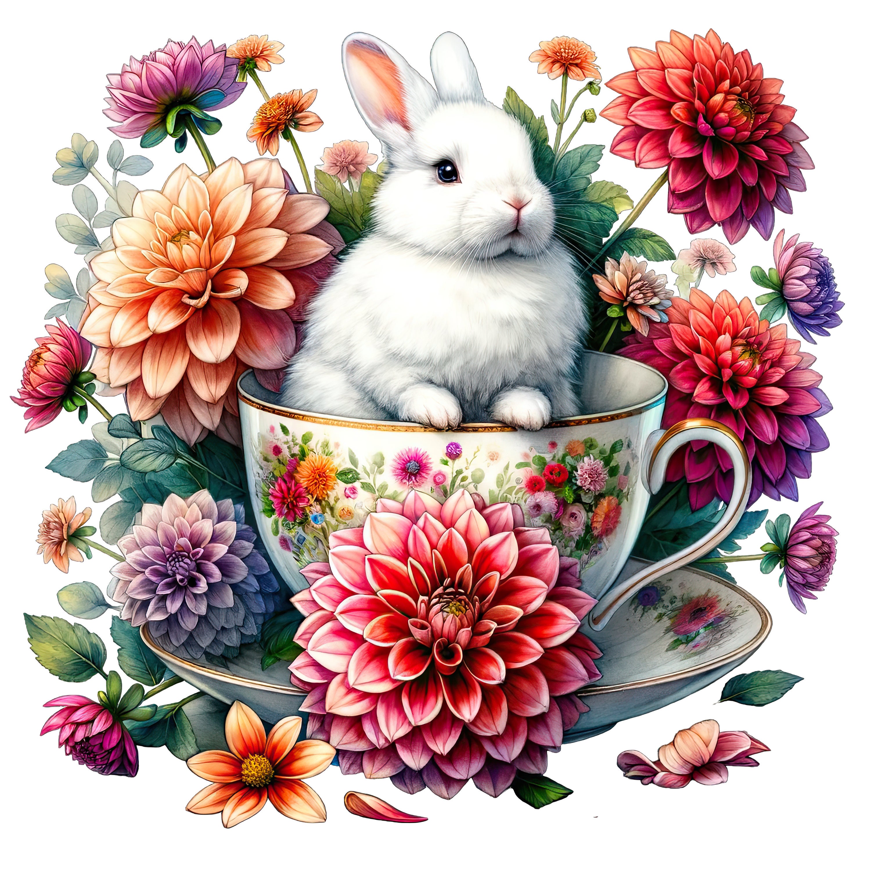 Bunny in a Teacup Clipart, Cute Bunny Clipart, Teacup Clipart, Rabbit ...