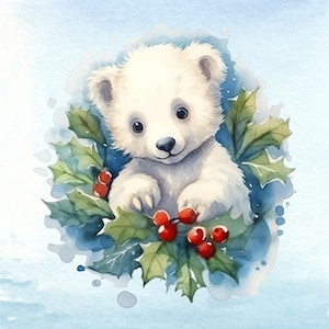 Christmas Polar Bear Clipart, Watercolor Christmas Polar Bear PNG ...