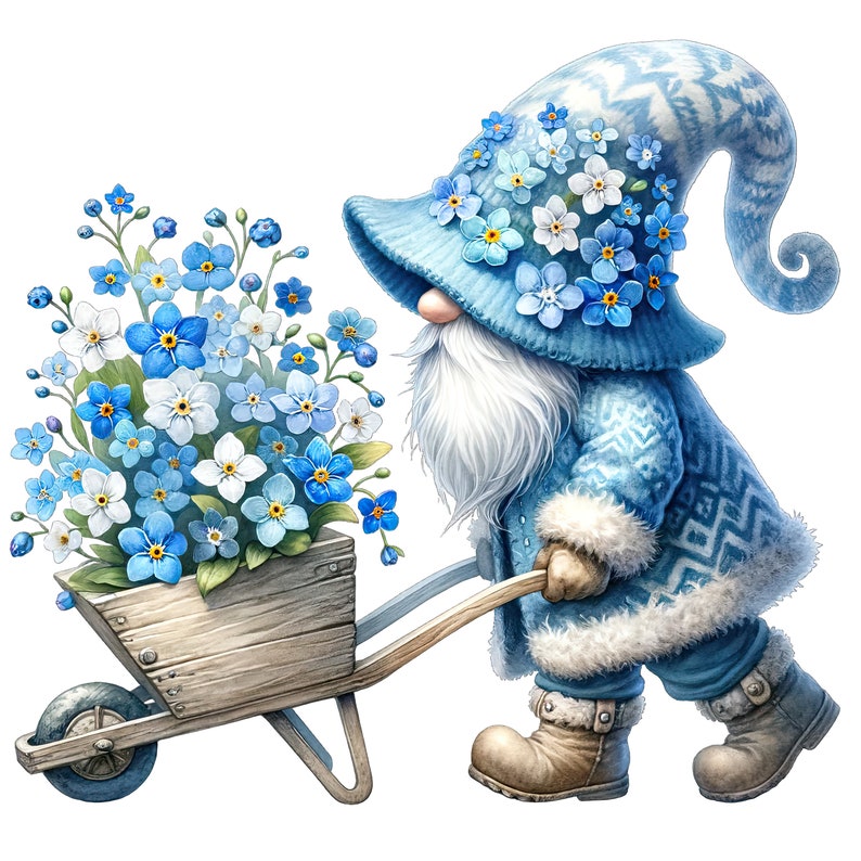 Forget Me Not Gnome Clipart: Spring Garden PNG (digital Download) - Etsy