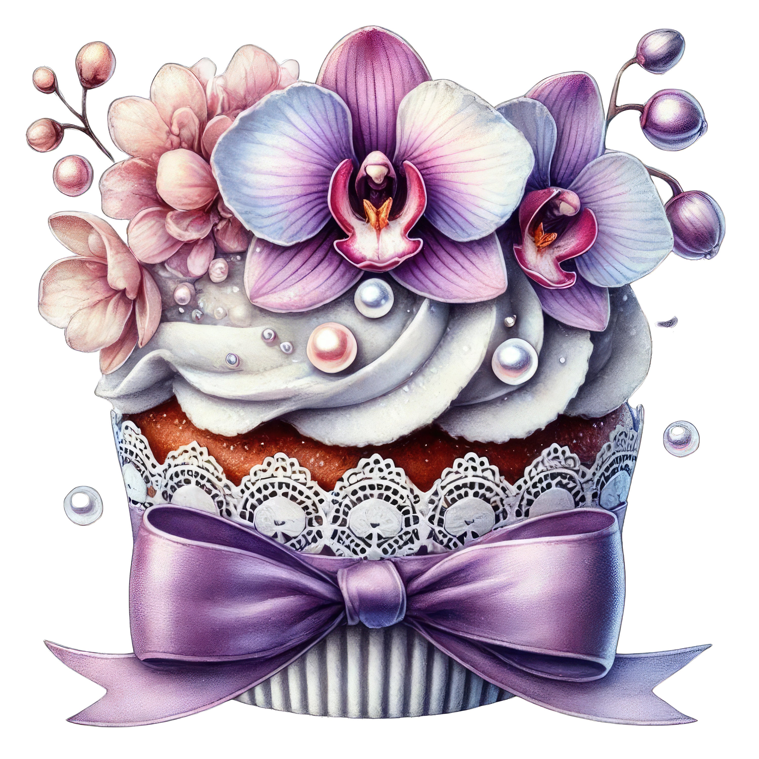 Watercolor Spring Flowers Cupcake Clipart: Floral Dessert Graphics ...