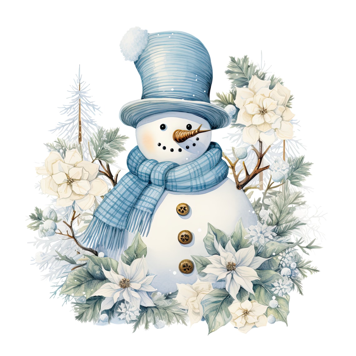 Watercolor Blue Snowman Clipart, Snowman Clipart, Watercolor Snowman ...