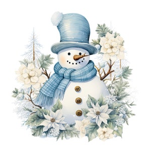 Watercolor Blue Snowman Clipart, Snowman Clipart, Watercolor Snowman ...