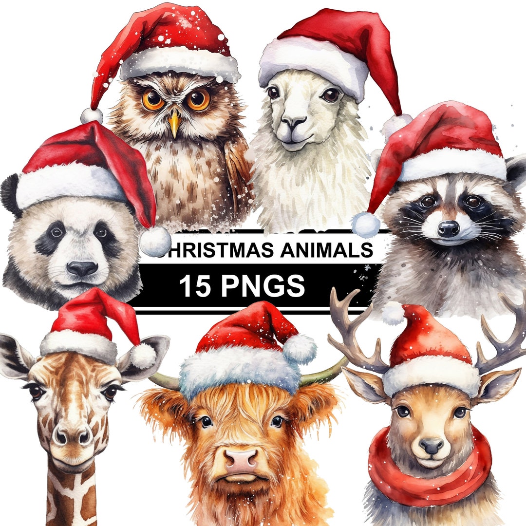 Watercolor Christmas Animal Clipart, Christmas Animals Png, Christmas ...