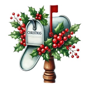 Watercolor Christmas Mailbox Clipart: Holiday Letterbox PNG (digital ...