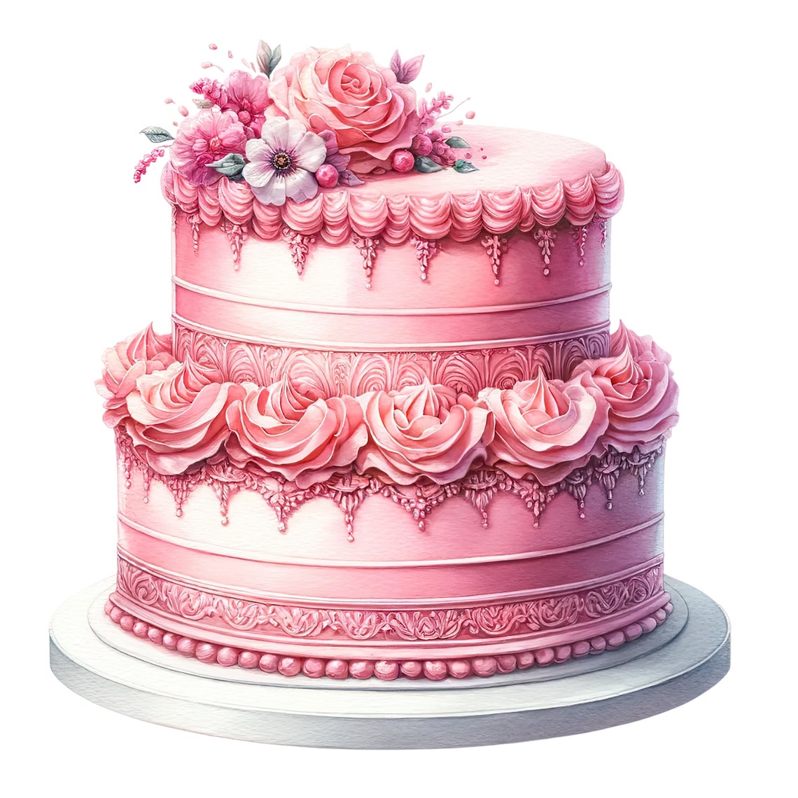 Luxury Pink Cakes Clipart, Pink Cake Clipart, Watercolor Luxury Pink ...
